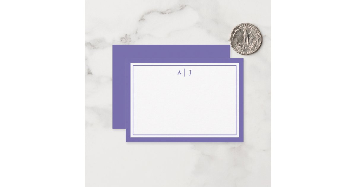 Minimalist Periwinkle Two Border Monogram Note Card | Zazzle