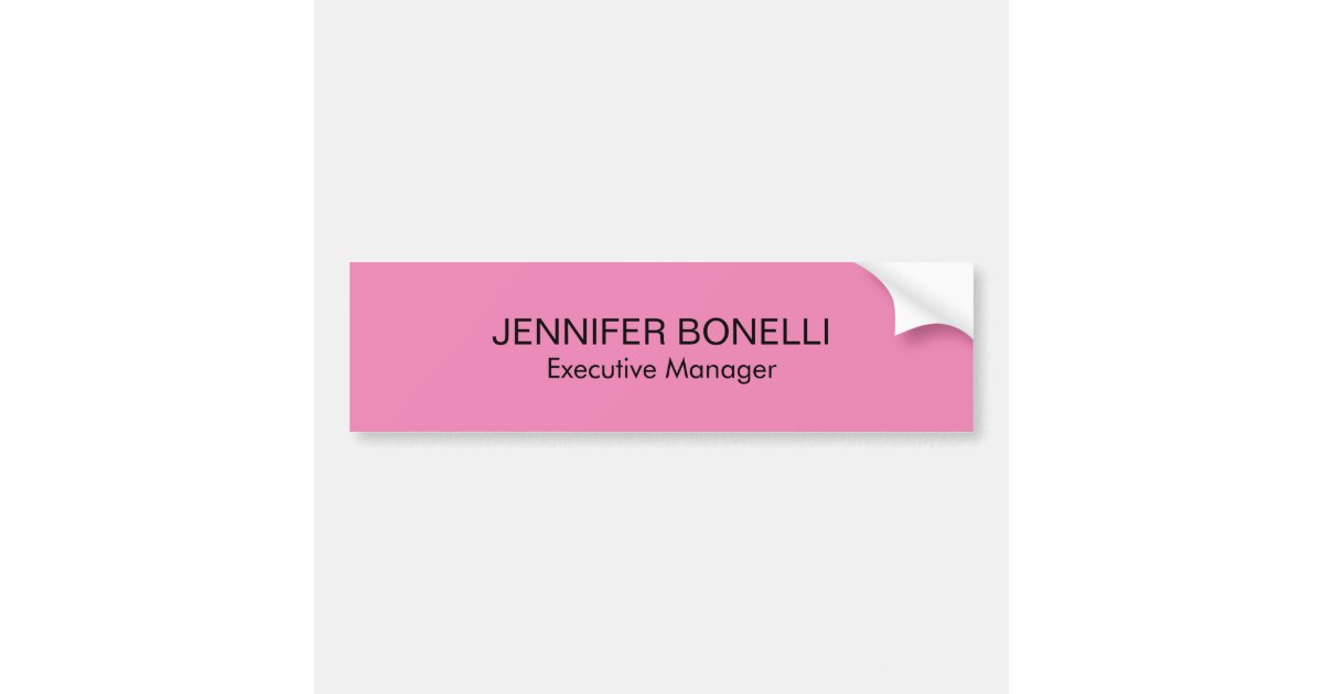 Minimalist personalized customized name pink color bumper sticker | Zazzle