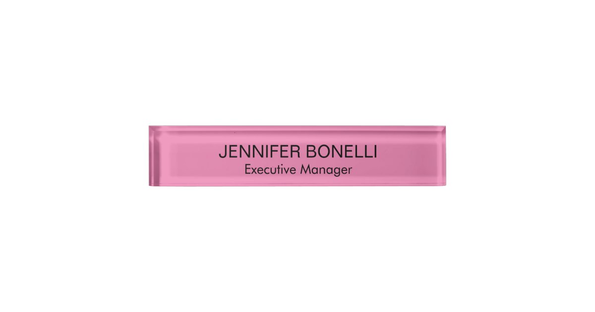 Minimalist personalized customized name pink color desk name plate | Zazzle