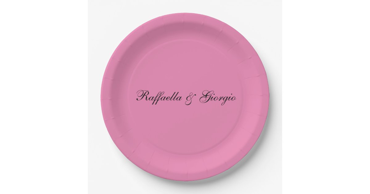 Minimalist personalized customized name pink color paper plates | Zazzle