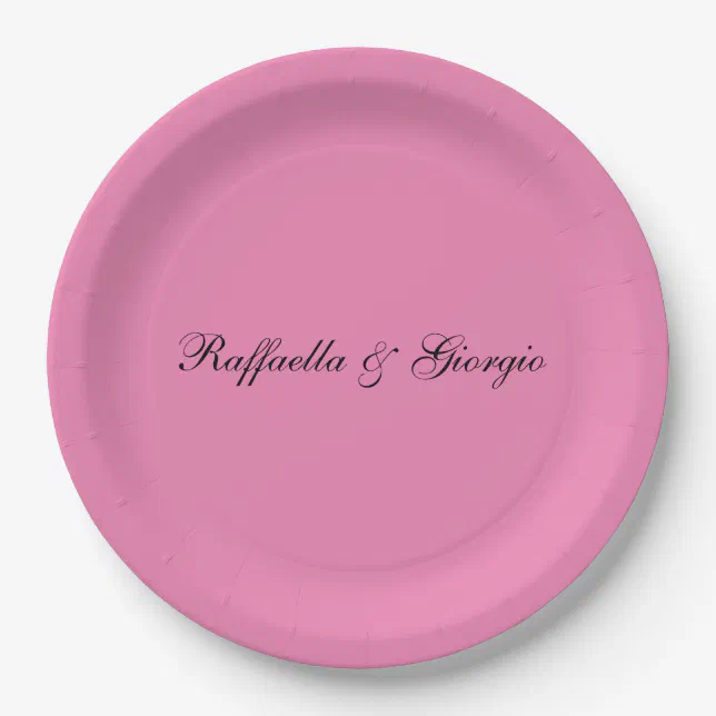 Minimalist personalized customized name pink color paper plates | Zazzle