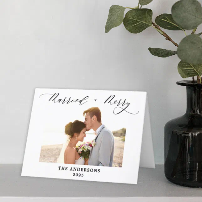 Minimalist Photo 1st Merry and Married Christmas Thank You Card | Zazzle