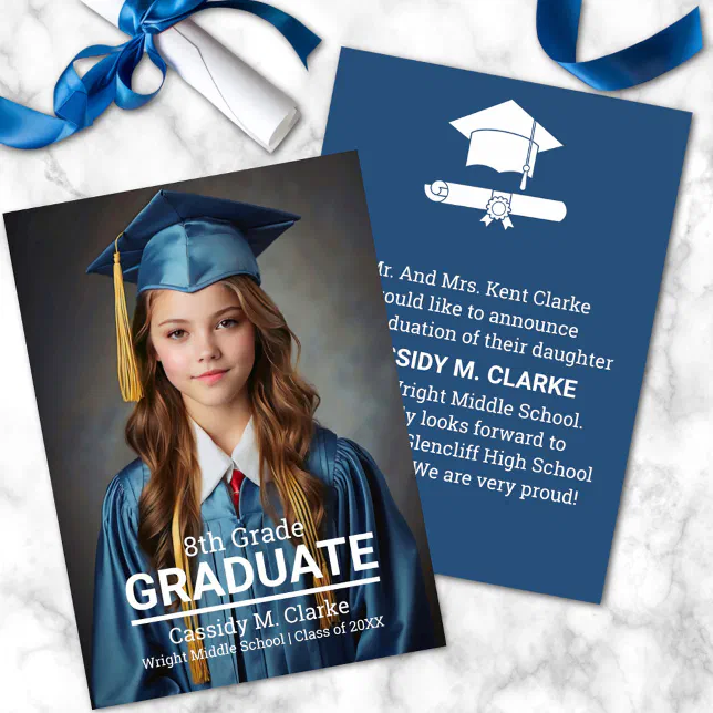 Minimalist Photo 8th Grade Graduation Announcement | Zazzle
