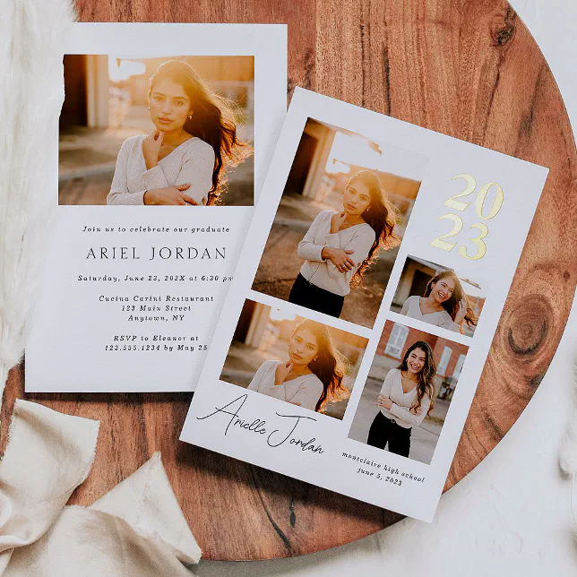 Minimalist Photo Collage Graduation Year Foil Invitation | Zazzle