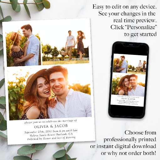 Minimalist Photo Collage QR Code Wedding Invitation | Zazzle
