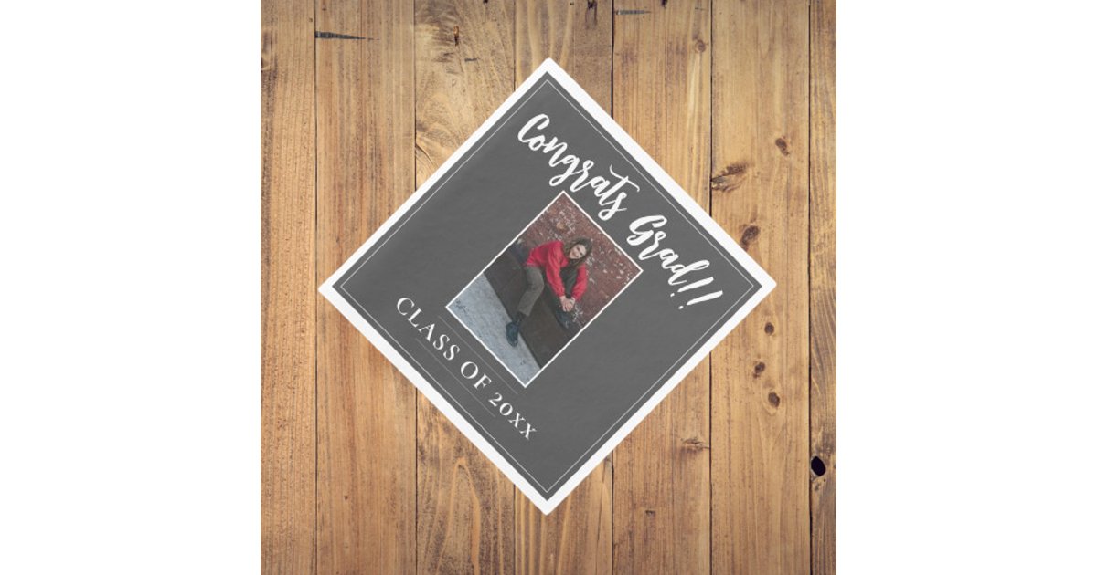 Minimalist Photo Graduation | Gray Napkins | Zazzle