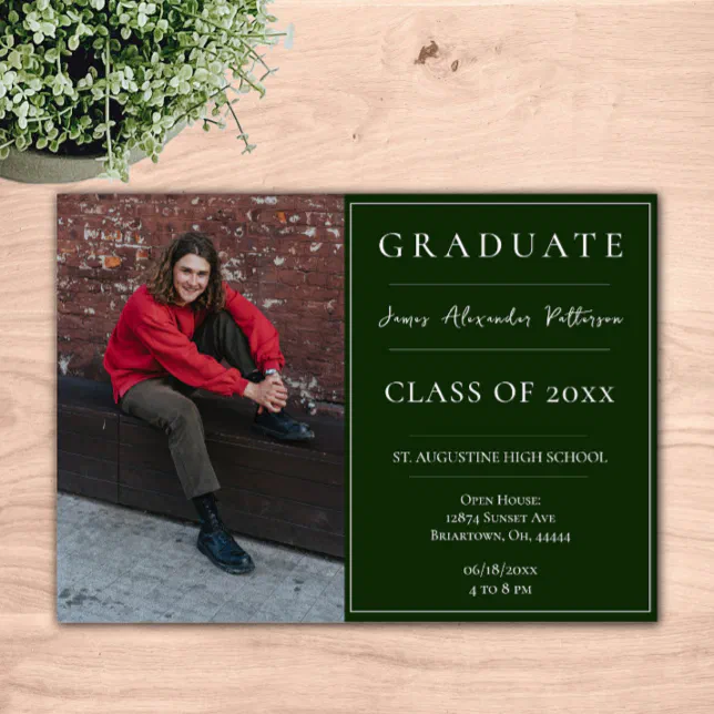 Minimalist Photo Graduation Open House | Emerald Invitation | Zazzle