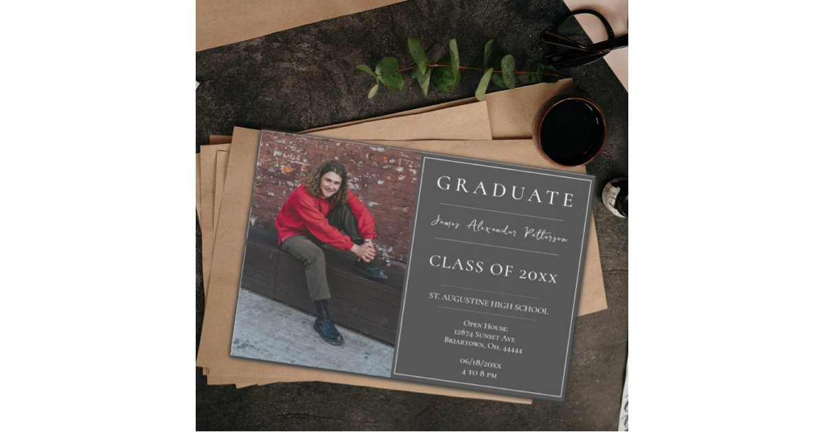 Minimalist Photo Graduation Open House | Gray Invitation | Zazzle