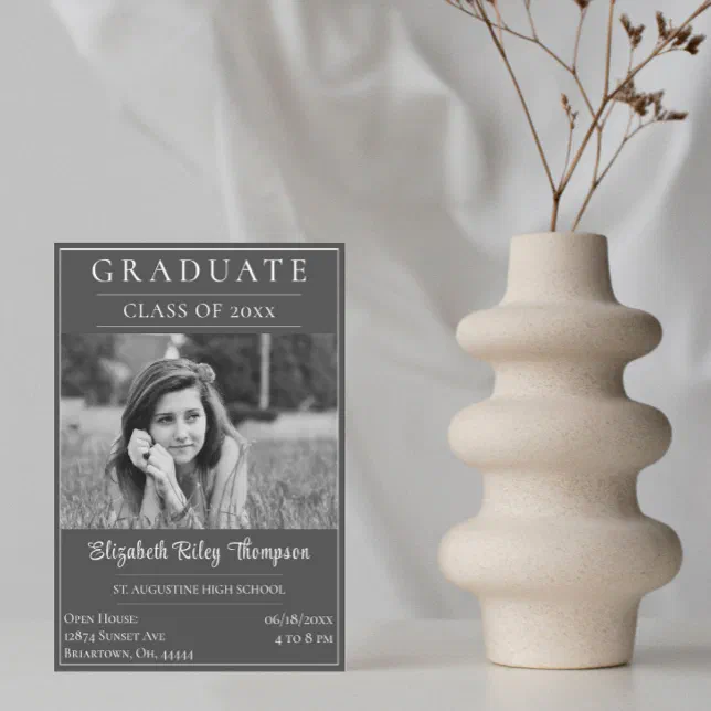 Minimalist Photo Graduation Open House | Gray Invitation | Zazzle