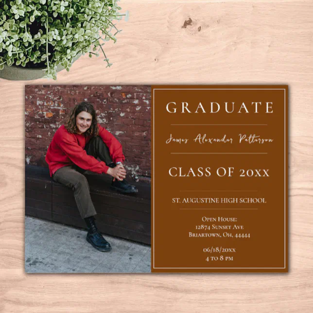 Minimalist Photo Graduation Open House | Orange Invitation | Zazzle