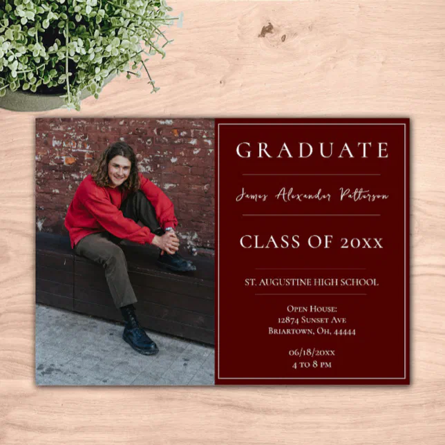 Minimalist Photo Graduation Open House | Red Invitation | Zazzle