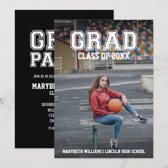 Minimalist Photo Graduation Varsity Party Card | Zazzle.com