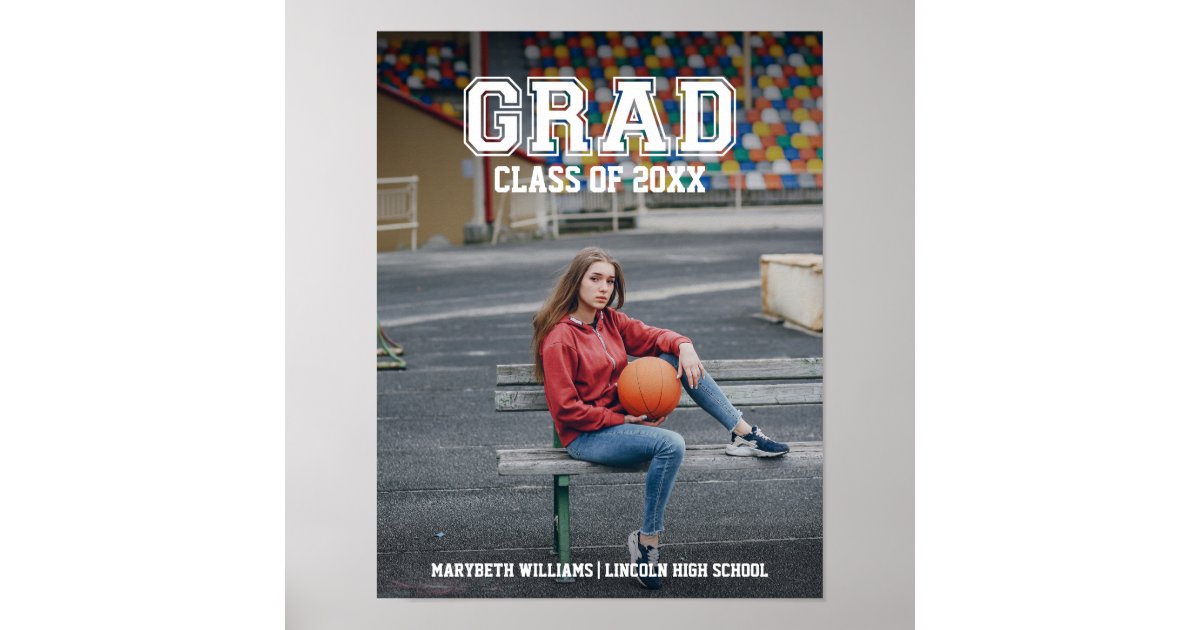 Minimalist Photo Graduation Varsity Poster Sign | Zazzle