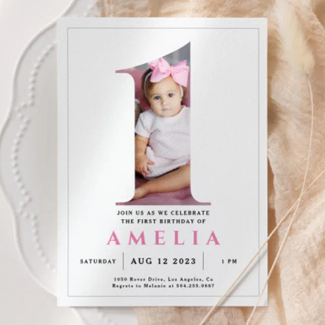 Minimalist Photo Number 1 Birthday Invitation | Zazzle