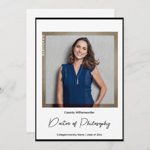 Minimalist Photo PhD Graduation Announcement | Zazzle