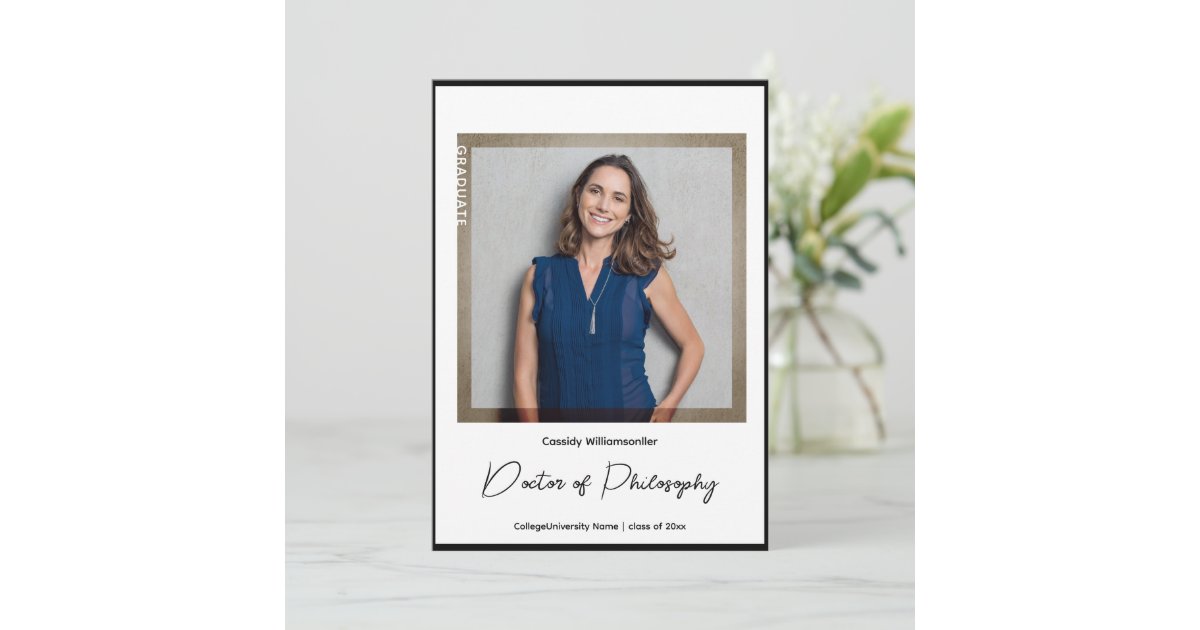 Minimalist Photo PhD Graduation Announcement | Zazzle