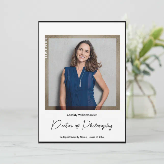 Minimalist Photo PhD Graduation Announcement | Zazzle