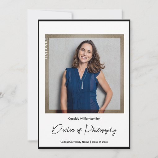 Minimalist Photo PhD Graduation Announcement | Zazzle