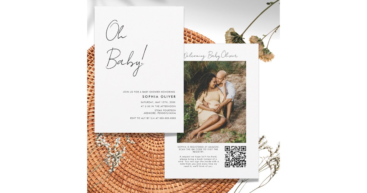 Minimalist Photo QR Code Baby Shower Invitation | Zazzle