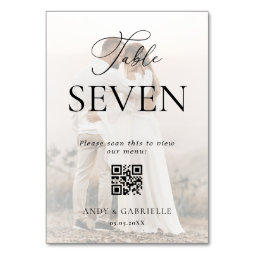 Minimalist Photo & QR Code Wedding Menu Table Number | Zazzle