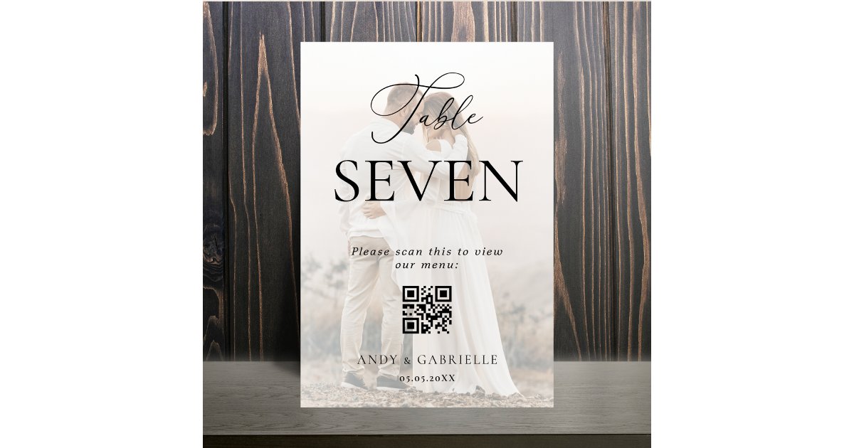 Minimalist Photo & QR Code Wedding Menu Table Number | Zazzle