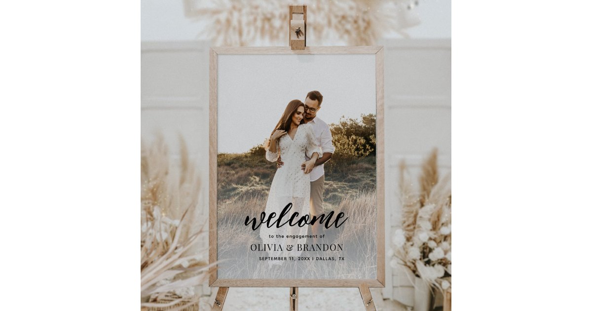 Minimalist Photo Script Engagement Party Welcome Poster | Zazzle