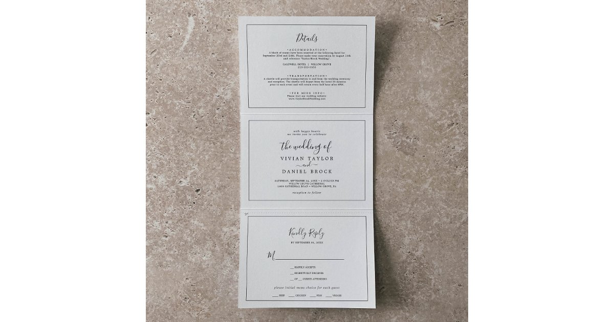 Minimalist Photo Wedding All In One Tri-Fold Invitation | Zazzle