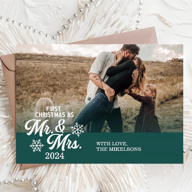 Minimalist Photos First Christmas as Mr and Mrs Holiday Card | Zazzle