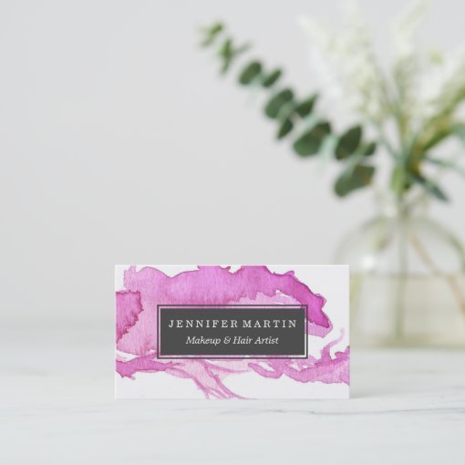 Minimalist Pink Watercolor Paint Daub Business Card | Zazzle