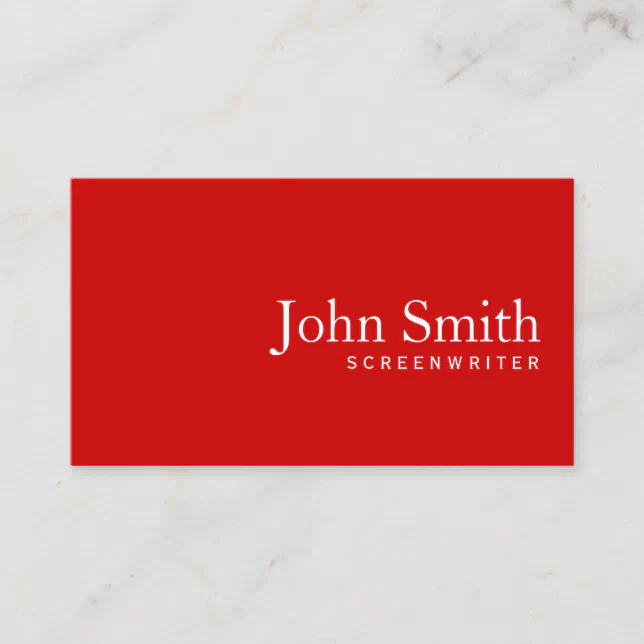 Minimalist Plain Red Screenwriter Business Card | Zazzle