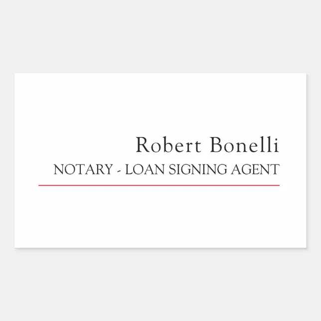 Minimalist Plain Red White Modern Notary Rectangular Sticker | Zazzle