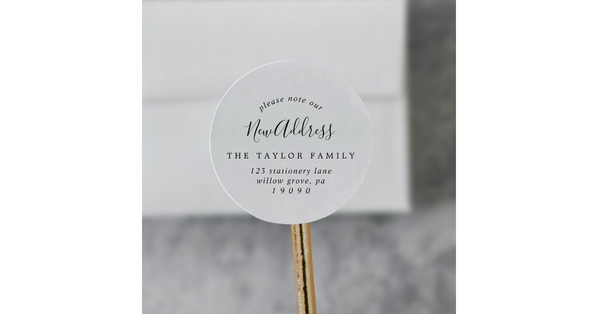 Minimalist Please Note Our New Address Envelope Classic Round Sticker ...
