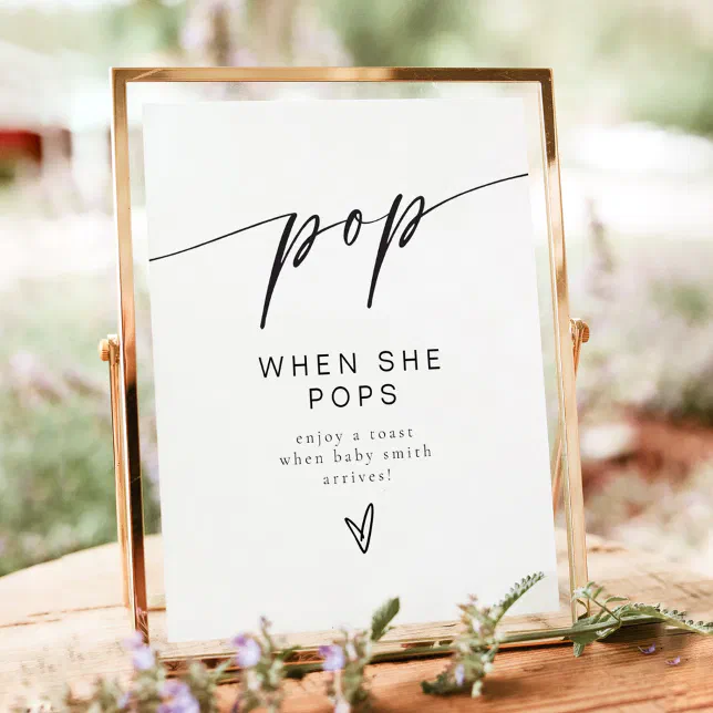 Minimalist Pop When She Pops Champagne Favor Poster | Zazzle