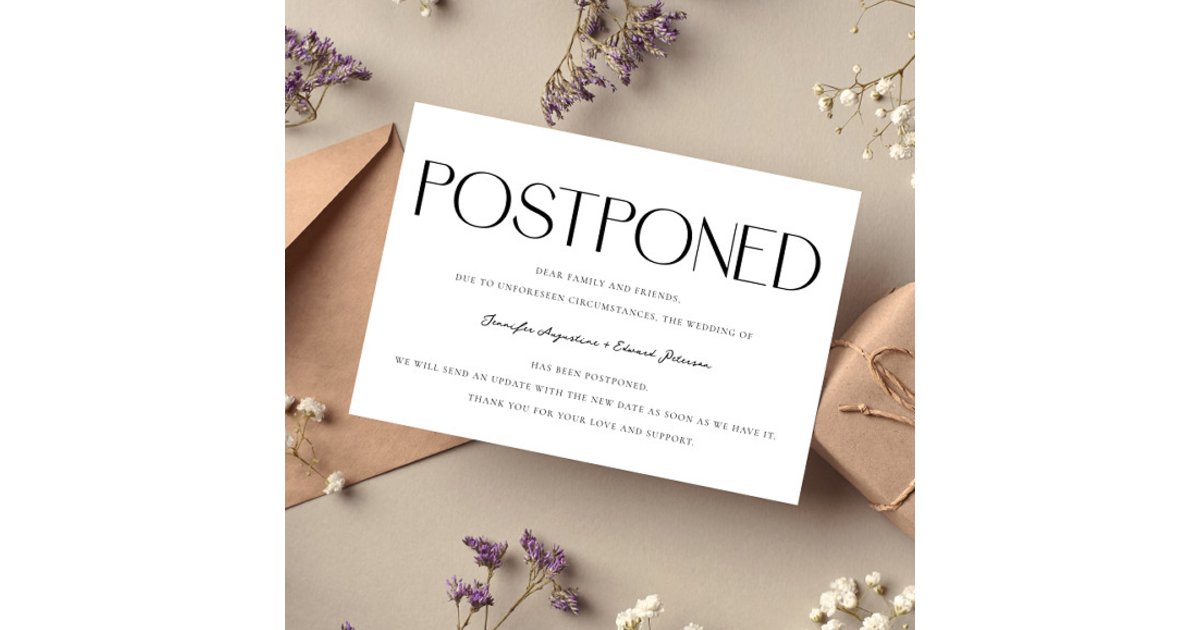 Minimalist Postponed Wedding Update White Invitation | Zazzle