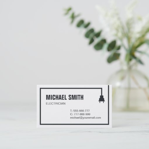 Minimalist Power Plug Wire Border Electrician Business Card | Zazzle