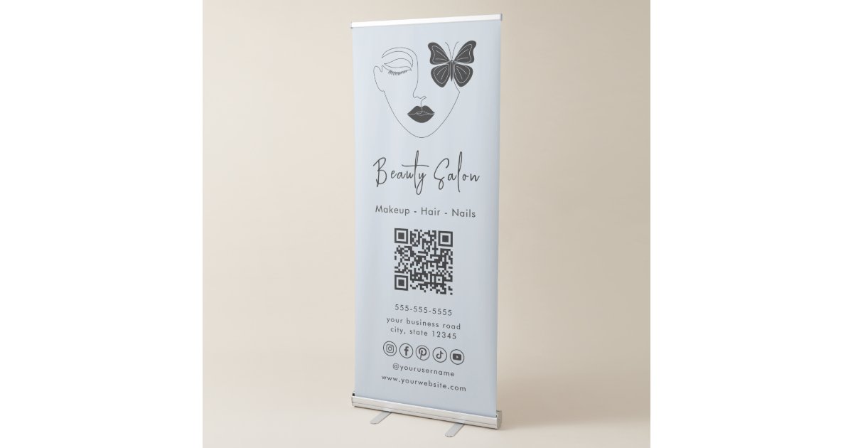 Minimalist Professional Beauty Salon Soft Navy Retractable Banner | Zazzle