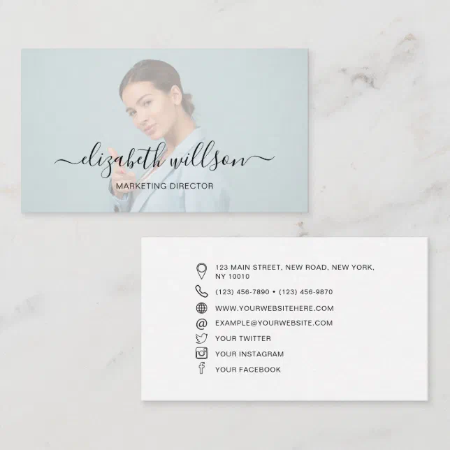 Minimalist Professional Handwritten Script Photo Business Card | Zazzle
