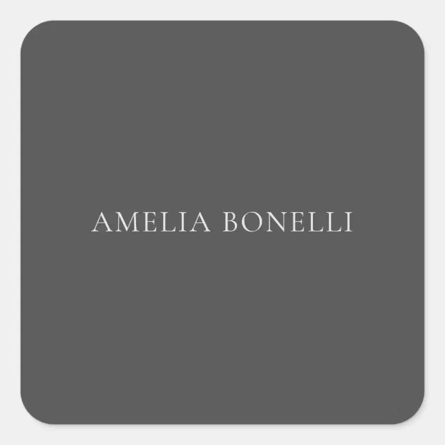 Minimalist Professional Plain Add Name Grey Square Sticker | Zazzle