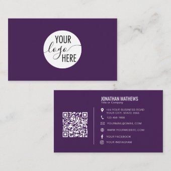 Minimalist Professional Purple Company Logo QR Business Card | Zazzle
