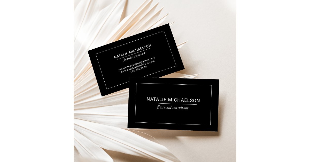 Minimalist Professional White Border Black Business Card | Zazzle