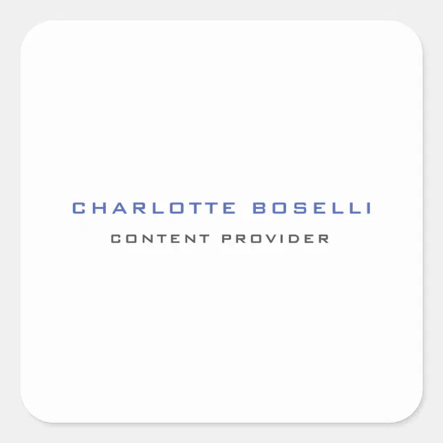 Minimalist Professional Your Name Title Profession Square Sticker | Zazzle