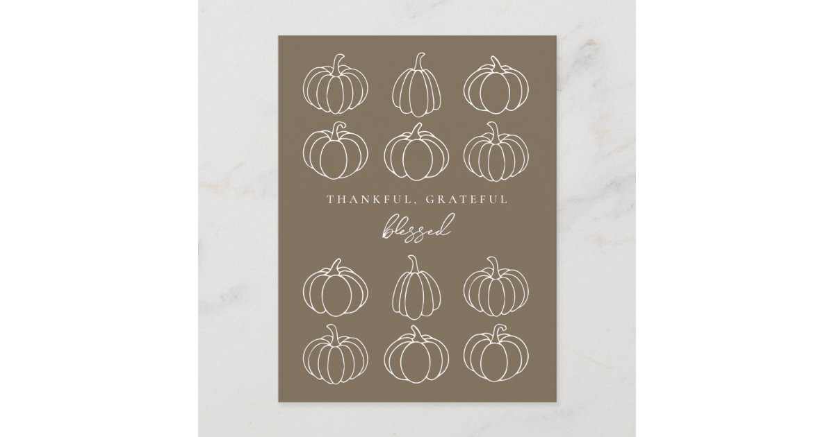 Minimalist Pumpkins Fall Thankful Grateful Blessed Postcard | Zazzle
