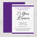 Minimalist Purple and White 25 Year Class Reunion Invitation | Zazzle