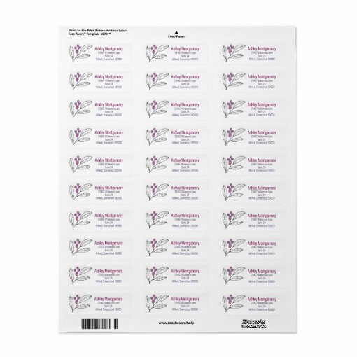 Minimalist Purple Berries Leaves Mailing Label | Zazzle