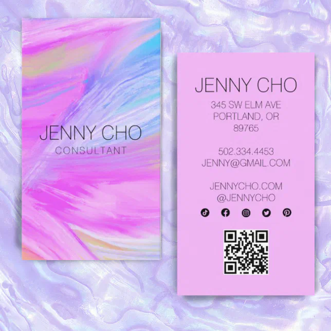 Minimalist Purple Painting QR Code Social Icons Business Card | Zazzle
