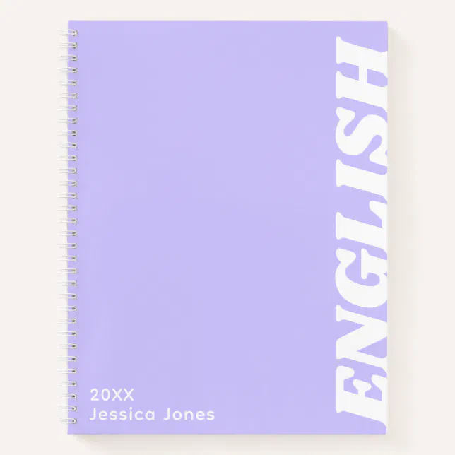 Minimalist Purple Vertical Text School Subject Notebook | Zazzle
