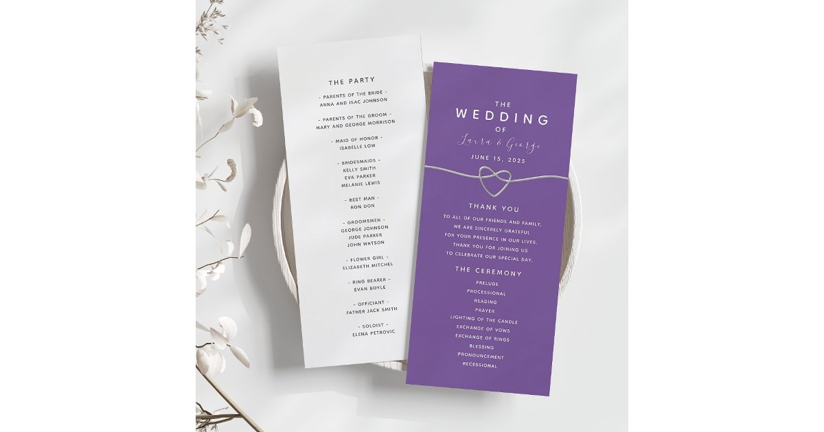 Minimalist Purple Wedding Program | Zazzle