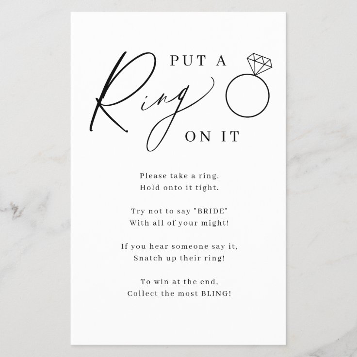 Minimalist put a ring on it bridal shower game | Zazzle