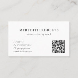 Minimalist QR Code Custom Monogram Business Card | Zazzle