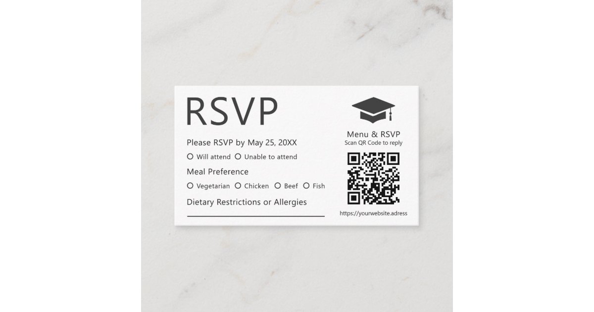 Minimalist QR Code Dietary Preference Grad RSVP Enclosure Card | Zazzle
